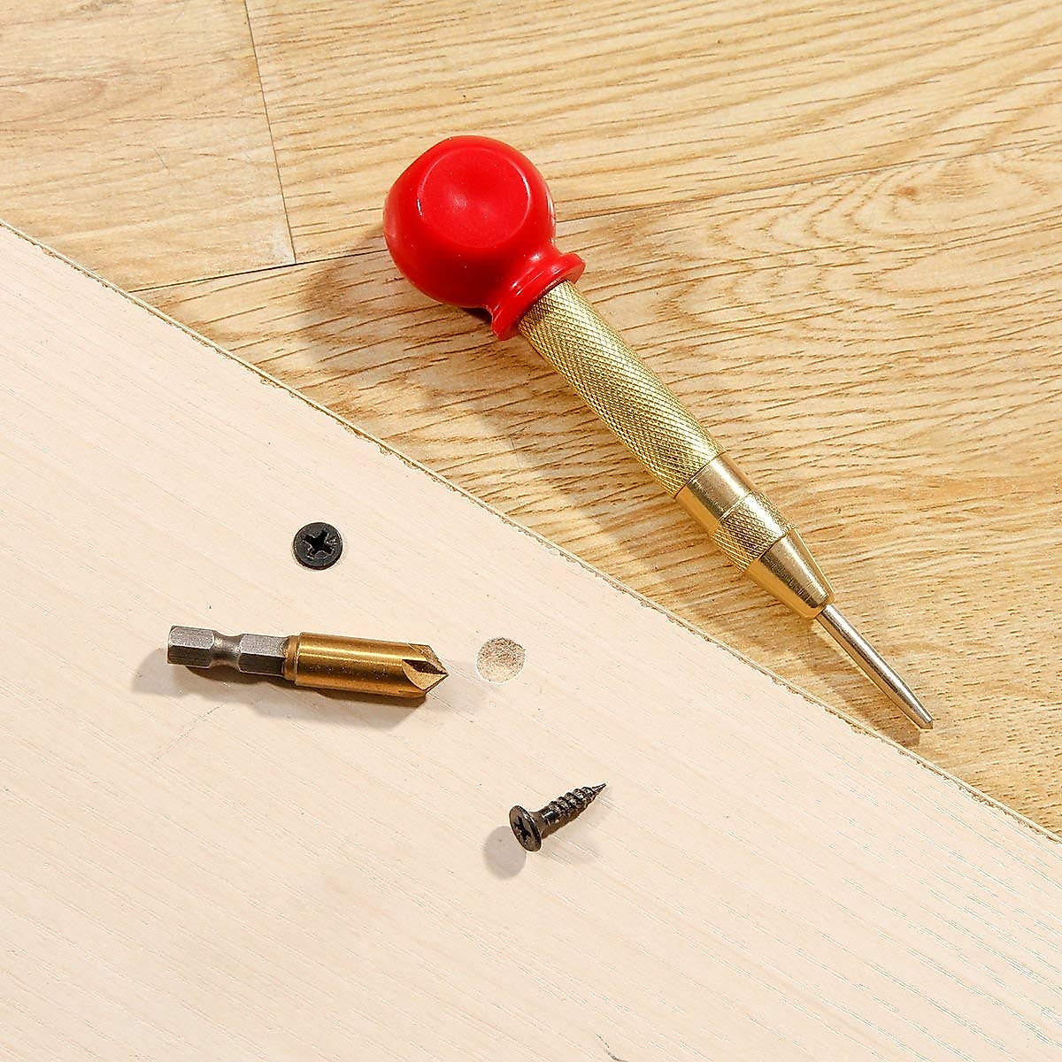 New 2 x Automatic Center Hole Punch Marker Scribe with Cushion Cap and 6 Pieces Countersink Drill Bit Set 1/4 Inch Hex Shank 9