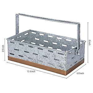 MyGift Silver Galvanized Metal Perforated Condiment Basket Storage Container with Handle and Copper Tone Accent Rim - Handcrafted in India