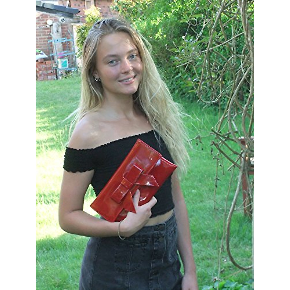 LONI Womens Clutch Bag Purse Faux Suede Strap Cute Small