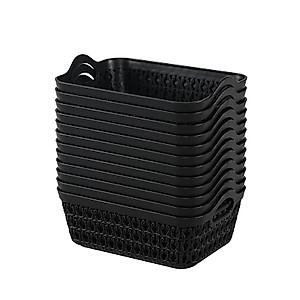 Julyeen 12 Packs Desktop Storage Basket Tray, Plastic Small Shallow Tray Set, Black