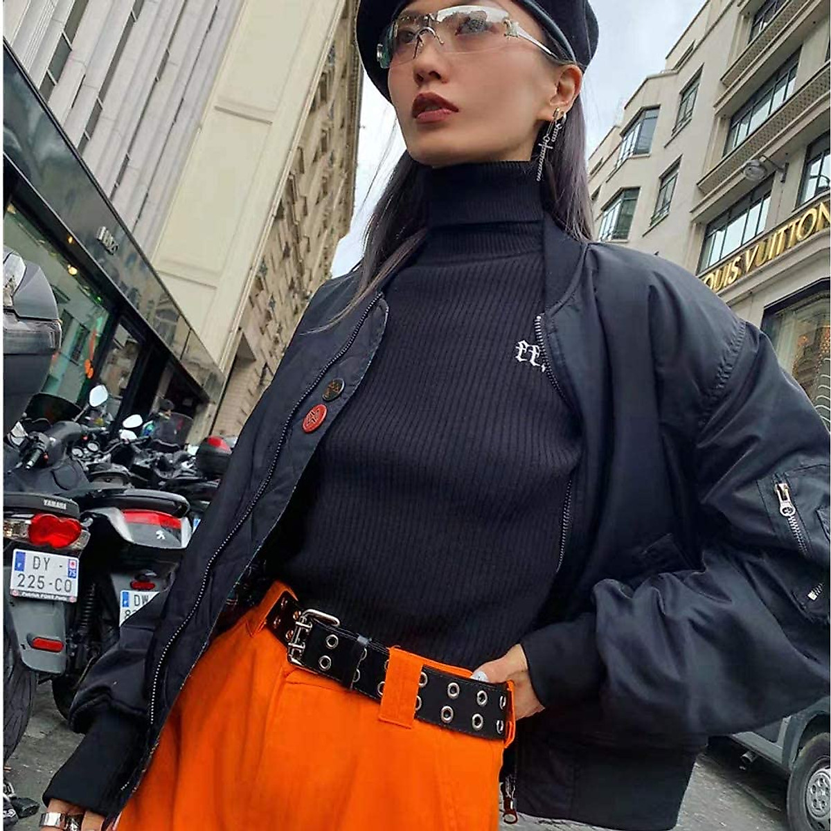 YUCFOREN Double Grommet Punk Leather Belt Unisex 2 Hole Fashion Jeans Belt