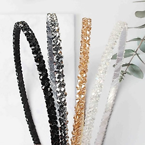 Cuizhiyu 4 PK Crystal Rhinestone Headbands for Women Girls Double Rows Sparkly Beaded Hair Hoops Clear Black Weave Narrow Hair Bands Hair Accessories (Color A)