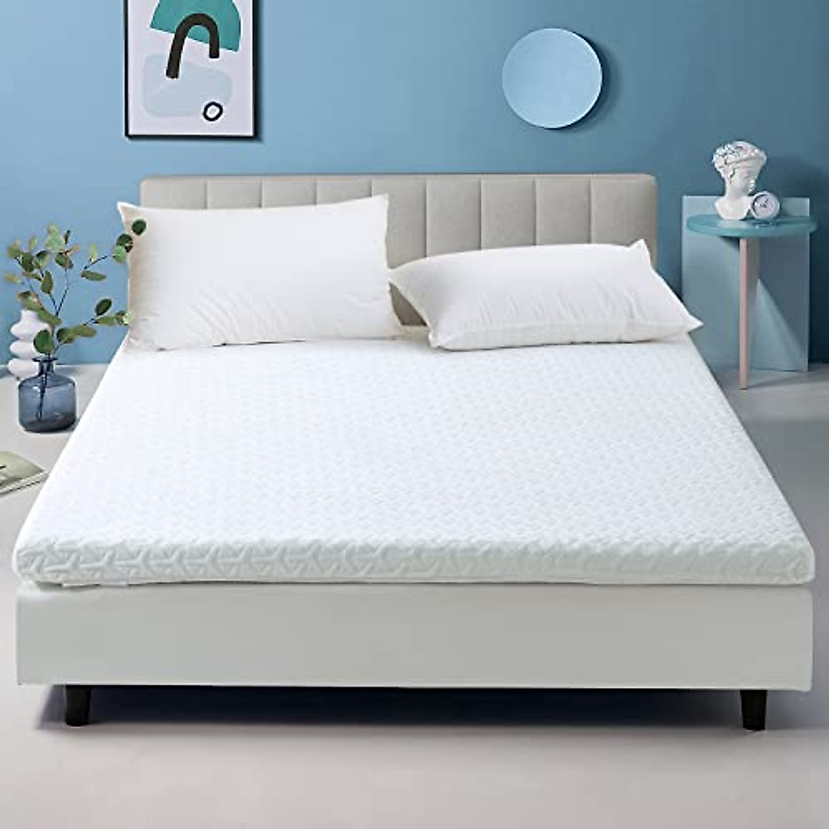 LANELIFE 3 Inch Egg Crate Memory Foam Mattress Topper California King Cooling Gel & Bamboo Charcoal Infusion, Fitted Bamboo Fiber Cover Ventilated Design, Comfort Body Support & Pressure Relief