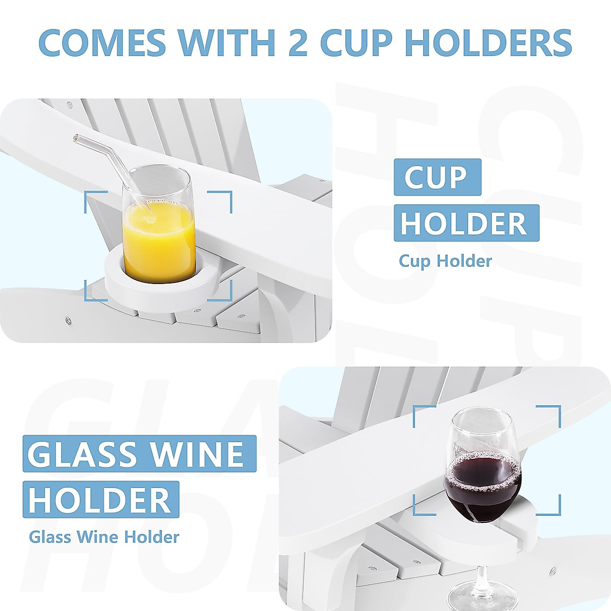 Cecarol Adirondack Chairs Set of 2, Outdoor Fire Pit Chair with Cup Holder, Adirondack Patio Chair Weather Resistant for Outside, Porch, Lawn, Garden- AC01S, White