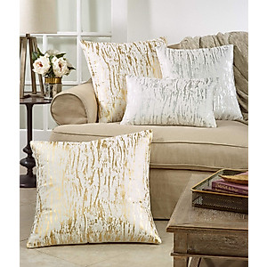 Fennco Styles Distressed Metallic Foil Design Cotton Throw Pillow Cover 20 x 20 Inch - Gold Throw Pillow Case for Couch, Living Room and Bedroom Décor