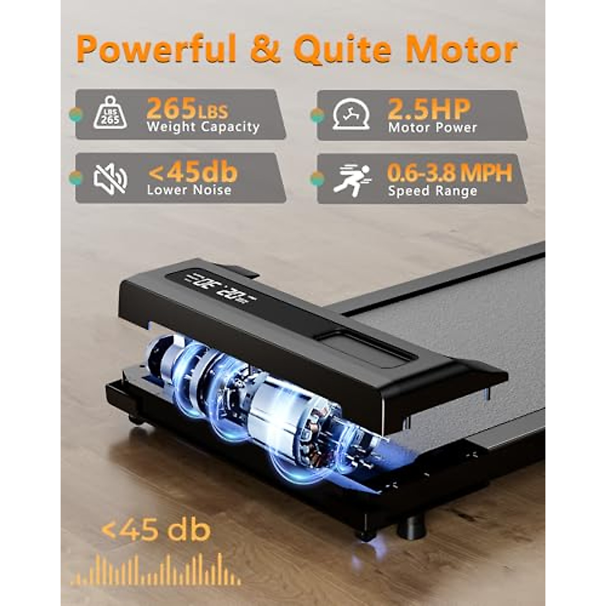 Walking Pad Treadmill Under Desk,Walking Pad with Incline for Office Home,265 lbs Capacity Portable Mini Treadmill, 2.5HP 2 in 1 Walking Jogging with Remote Control, LED Display