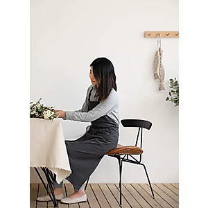 Adjustable Japan Nordic Style Soft Cotton Linen Apron with Four Pockets A Towel (Dark gray)