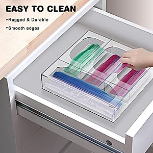 Ziplock Bag Storage Organizer, Acrylic Kitchen Drawer Baggie Box for Ziploc, Plastic Bag Holder, Food Storage Bag Holder, Compatible with Ziploc, Solimo, Glad, Hefty for Gallon, Quart, Sandwich & Snack Variety Size Bags
