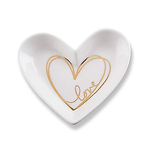 Kate Aspen Shaped Ceramic with Gold Foil Trinket Dish, Love Heart Small,