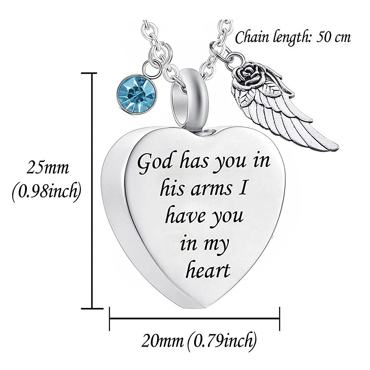 3 pieces Heart Cremation Urn Necklace for Ashes Memorial Keepsake Pendant with Angel Wing Birthstone Stainless Steel Remembrance Jewelry -Your wings were ready But my heart was not