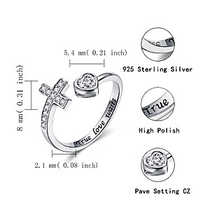 APOTIE 925 Sterling Silver Cross Ring - True Love Wait Purity Ring Cubic Zirconia Adjustable Ring Jewelry Gift for Women