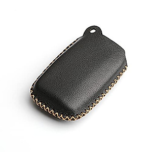 WFMJ Leather for Land Rover Range Rover Sport LR2 LR4 Evoque Jaguar XF XJ XJL XE Remote Smart 5 Buttons Key Fob Case Cover Chain Keychain (Black)