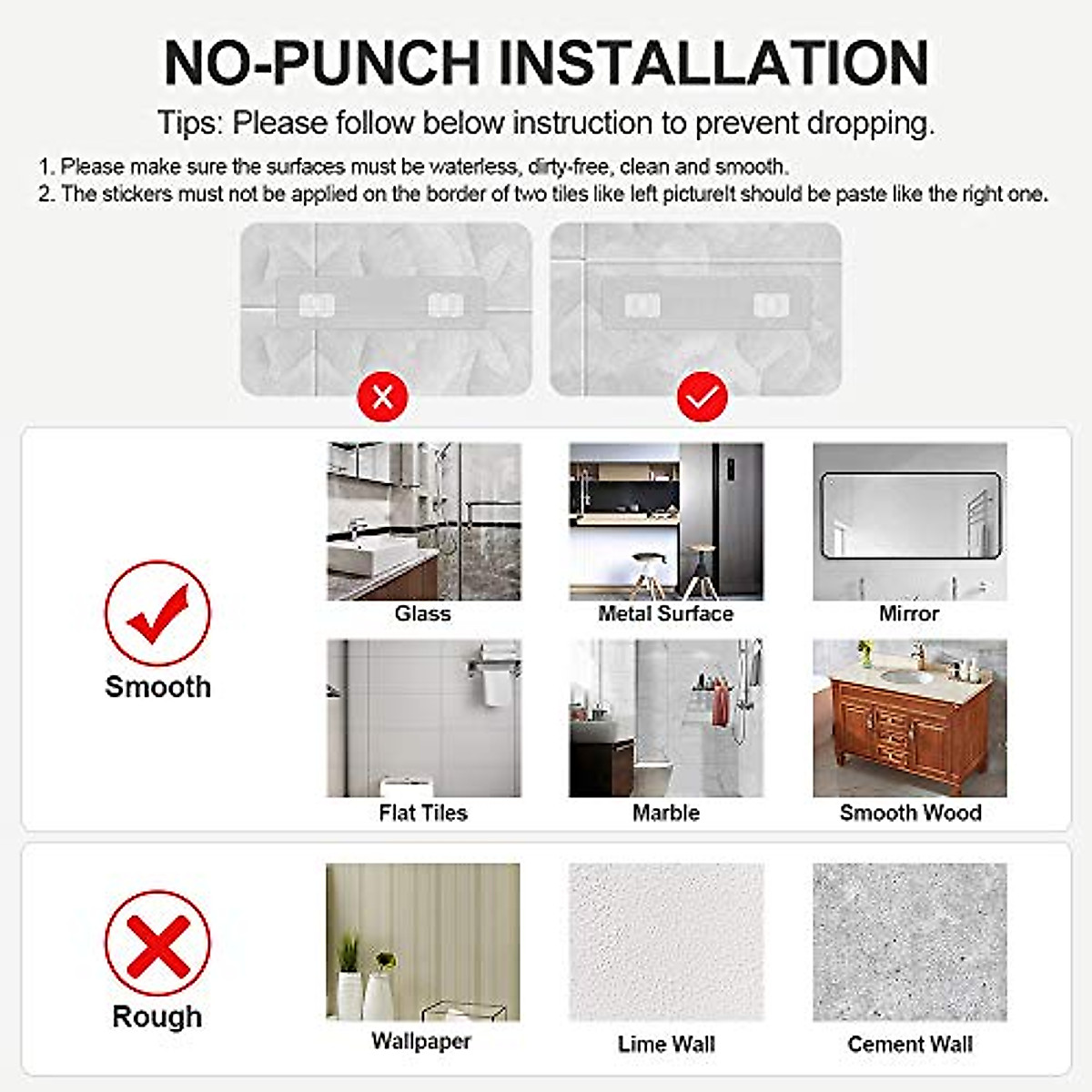 Shower Caddy Basket Shelf with Hooks，No Drilling Bathroom Shelf with Adhesive for Shampoo，Wall Mounted Bathroom Shower Storage Organizer Rack for Toilet，Kitchen Spice Rack (White)