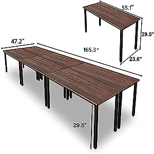 Bonzy Home Conference Tables 14ft Office Computer Desk for Meeting Room Study Writing Printer Table Office Computer Desk for 16 People Save Space Design Rustic Vintage Walnut 6PCS (165.3"x47.2"x29.5")