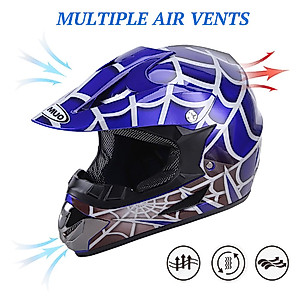 OUMURS DOT Youth ATV Helmet with Gloves Goggles for Youth Boys Girls 5-14 Ages,Kids Dirt Bike Helmets Motocross BMX MX UTV Snowmobile Go Kart Full Riding Racing Skateboard Protective Safter