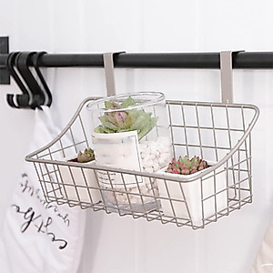 Beuiouer Basket with Hook Grid Storage Basket, Hang It Behind a Door or on a Railing, over the Cabinet Door, Black