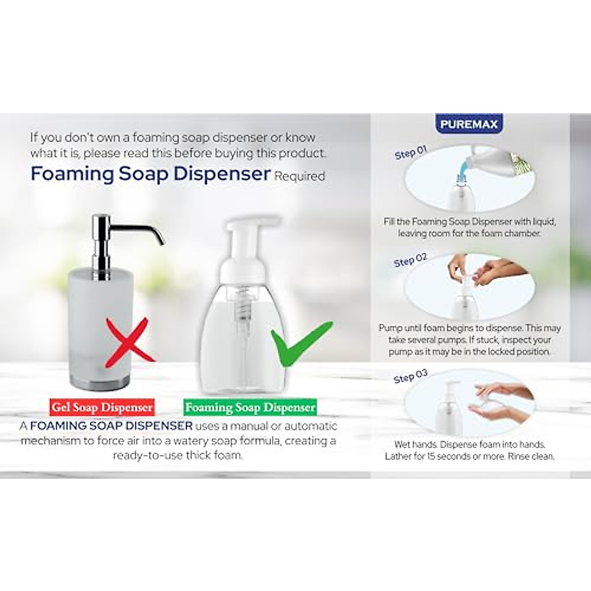 Puremax Foaming Hand Soap Refills with Essential Oils | Rose | Gentle, Moisturizing | Biodegradable Formula | Made in USA | 128 Fl Oz (1 Gallon) |