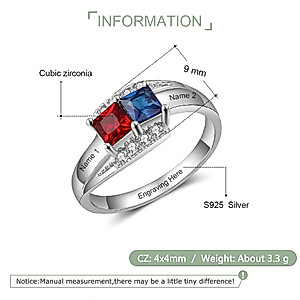 Jessemade Personalized Sterling Silver Couples Promise Rings for Her Engagement Wedding Rings for Women Mothers Mom Jewelry with 2 Simulated Birthstones (7.5)