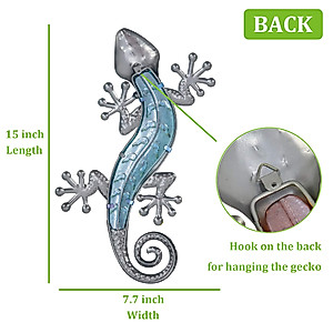 HONGLAND Metal Gecko Wall Decor Outdoor Indoor Lizard Art Sculpture Glass Decorations for Home (Blue&Purple)
