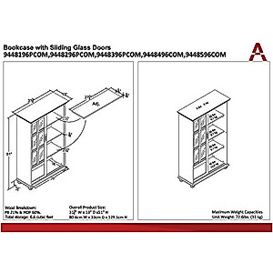 Ameriwood Home Aaron Lane 4 tier Bookcase with Sliding Glass Doors, Black
