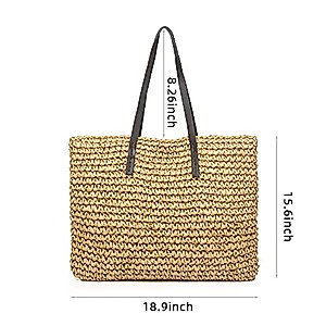 Woven Beach Bags for Women Large Straw Bags Woven Straw Tote Beach Bag With Zipper Summer Handmade Purse