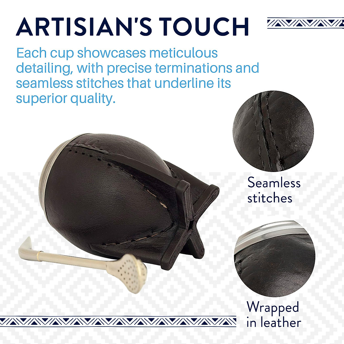 THEARG | Yerba Mate Gourd Set with Stainless Steel Straw | Handmade Leather Yerba Mate Cup and Bombilla Set from Argentina - Beach Essentials - Idea for Gifts | Travel Cup Mate