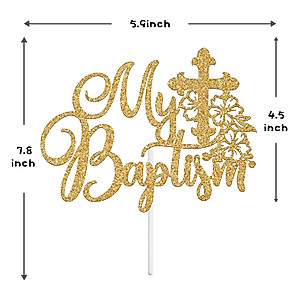 My Baptism Cake Topper, First Holy Communion,God Bless This Child, Bridal Shower/Wedding/Baptism/Christening Baby Shower Party Decorations, Gold Glitter
