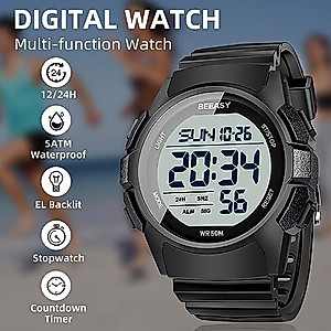 Beeasy Men Digital Sports Watch,Waterproof Watch with Stopwatch Countdown Timer Alarm Function Dual Time Watch for Mens Student