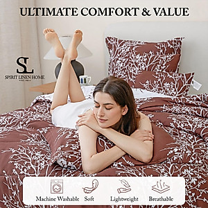 Spirit Linen 6pcs Queen Comforter Set - Cozy Deep Sleep Microfiber Bedding Comforter Sets with Foliage Designed - Queen Size Comforter Sets with Pillow Shams (Grey, Queen)