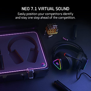 GAMEPOWER Kizaru USB Gaming Headset - 7.1 Virtual Surround Sound, Wired RGB Led Headphones with 53MM Drivers, Comfort Design, 360 Spatial Audio, Noise Cancelling Mic PC, Laptop, Black