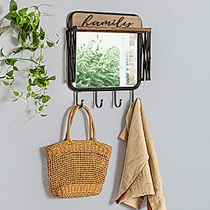 Wall Mirror Accordion Clothes Drying Rack, Laundry Wall Mount Retractable Towel Rack, 3 Bars, Mirror & 4 Hooks, Clothes Save Space Storage, Best for Laundry Room, Mudroom, Bathroom, Father's Day