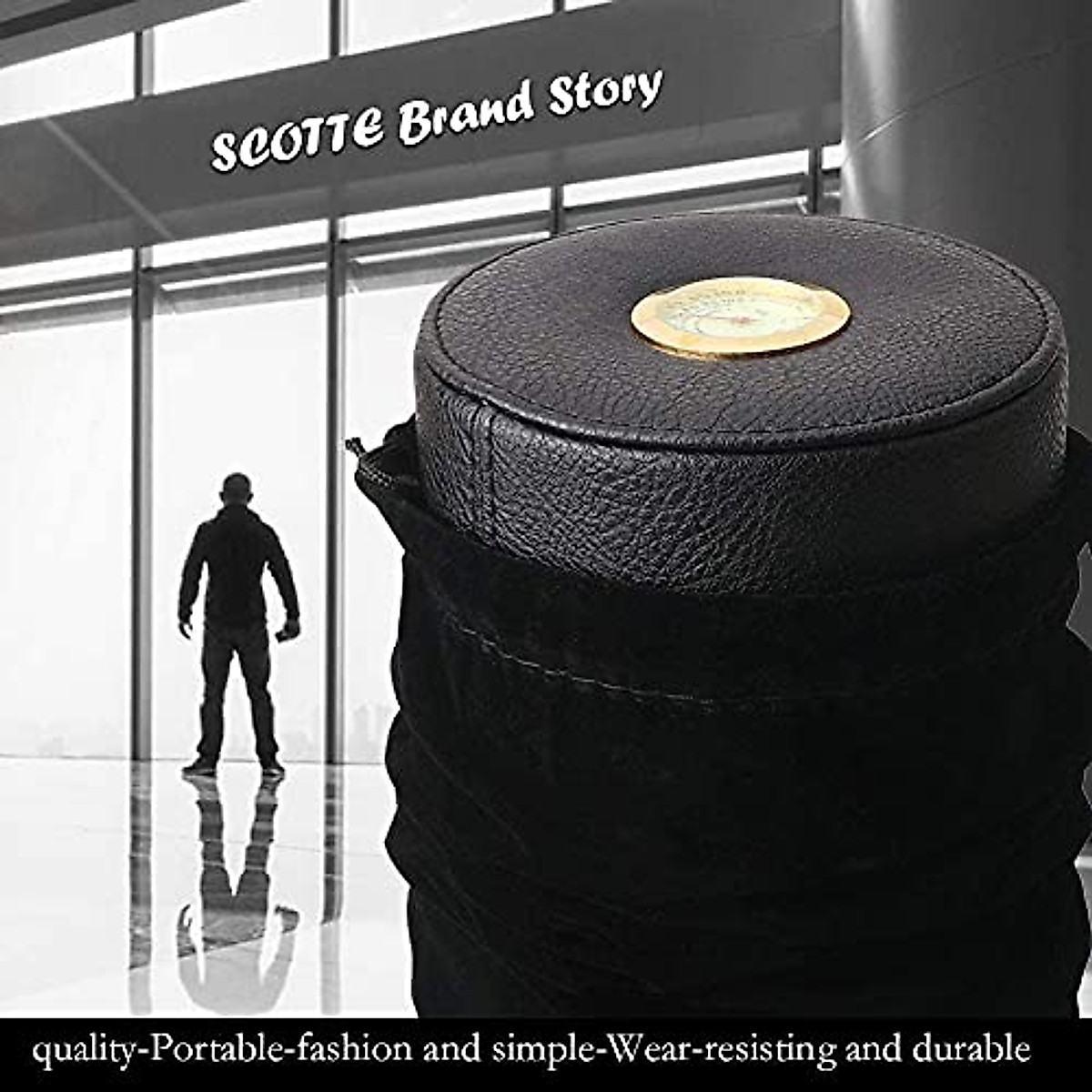 Scotte Cigar humidor case/jar,Leather Cedar Wood Cigar Canister Portable for 12-16 Cigar (Black)