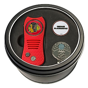 Team Golf NHL Chicago Blackhawks Tin Gift Set with Retractable Divot Tool, Cap Clip, and Ball Marker Gift Set, Cap Clip, & 2 Double-Sided Enamel Ball Markers, Patented Design, Less Damage to Greens