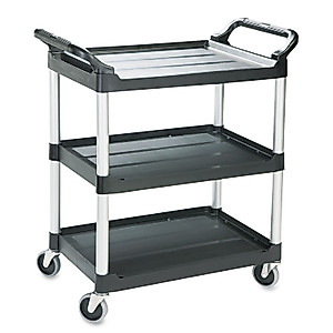 Rubbermaid 342488BLA Economy Plastic Cart, Three-Shelf, 18-5/8w x 33-5/8d x 37-3/4h, Black