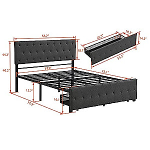 Merax Metal Upholstered Bed Frame wit Storage Drawer/Mattress Foundation/Wood Slat Support/No Box Spring Needed Gray, Full