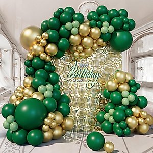 151pcs Green and Gold Balloon Arch Kit, Emerald Forest Hunter Dark Green Metallic Gold Sage Green Balloons for Birthday, Baby Shower, Gender Reveal, Anniversary, Wedding, Jungle Ball Party Decorations