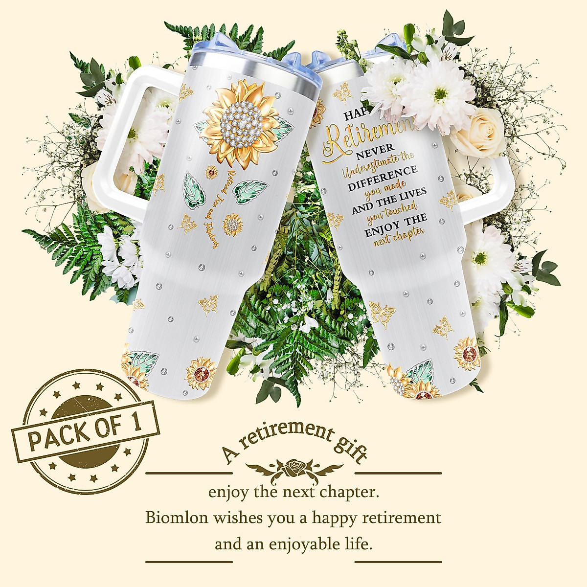 Biomlon Retirement Gift for Woman 2025 Tumbler 40oz, Happy Retirement Party Decorations, Retired/Going Away/Leaving Gifts for Woman/Coworker/Friend/Teacher/Nurse