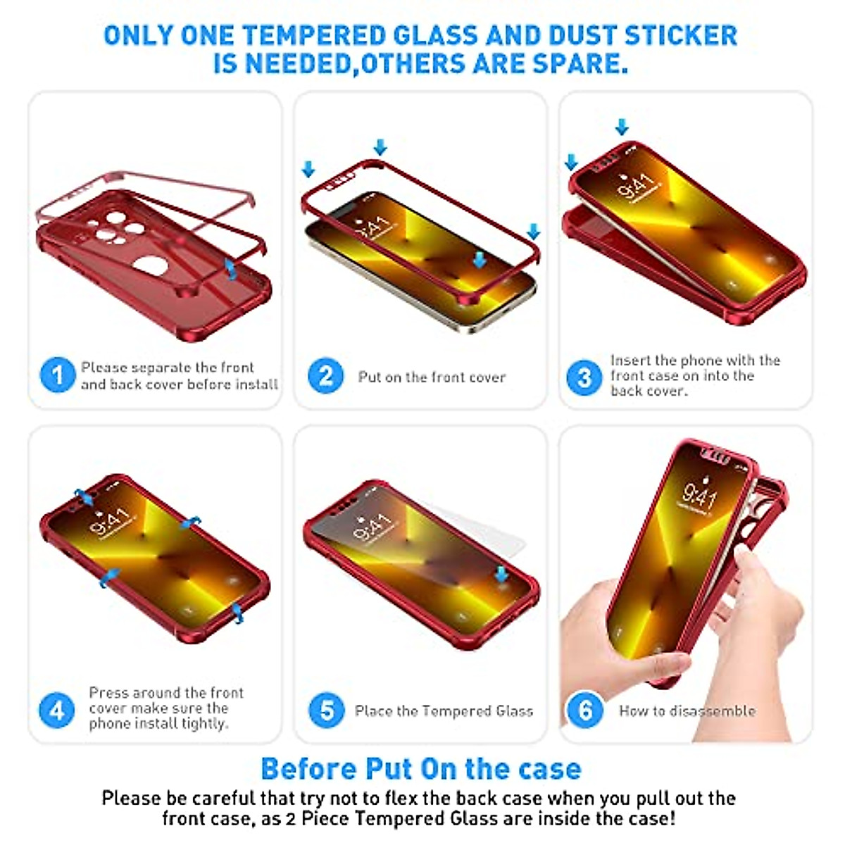 ORETECH for iPhone 13 Pro Max Case, with [2 x Screen Protectors] [15 Ft Military Grade Drop Test] [Camera Protection] 360° Shockproof Slim Thin Phone Case for iPhone 13 Pro Max Cover 6.7" - Red