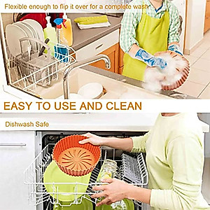 Jasilon [UPGRADED LARGE]Air Fryer Liners with Basting Brush,Non-Stick Air Fryer Silicone Pot,Replacement Basket of Flammable Parchment Paper Liner,Food Grade Reusable Air Fryer Accessories-Orange