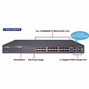FGSW-2624HPS 24-Port 10/100TX 802.3at PoE + 2-Port Gigabit TP/SFP Combo Web Smart Ethernet Switch / 220W PoE Budget