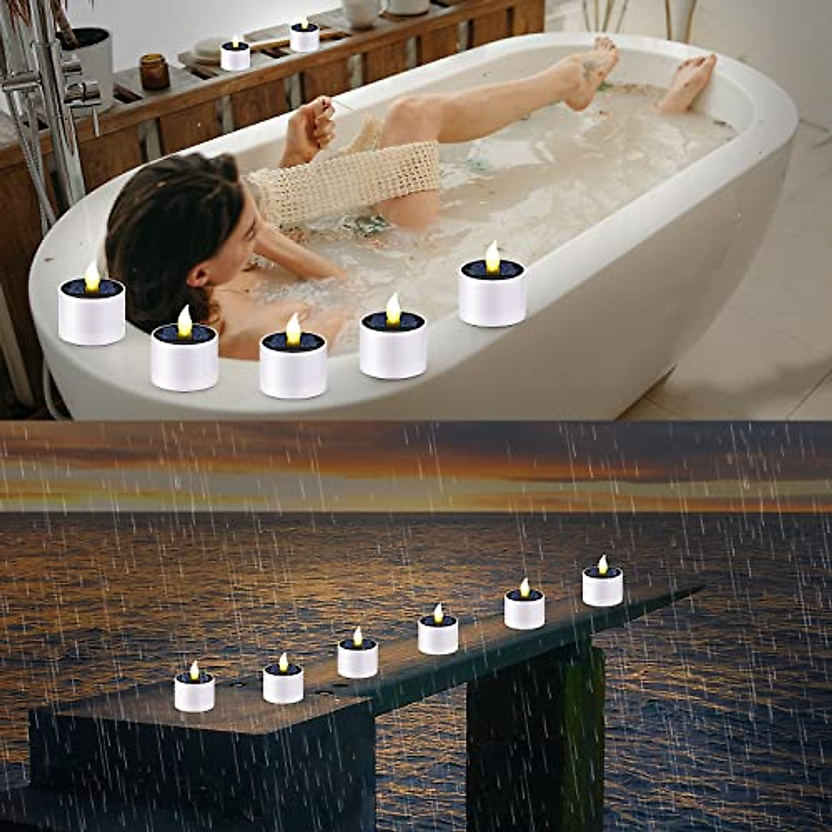 CXMYKE 8pcs Reusable Solar Tea Lights Outdoor Waterproof - Rechargeable LED Tealight Candles with Dusk to Dawn Light Sensor - Great for Lantern, Garden Camping and Home Decor, 2.3”H × 2.3”D