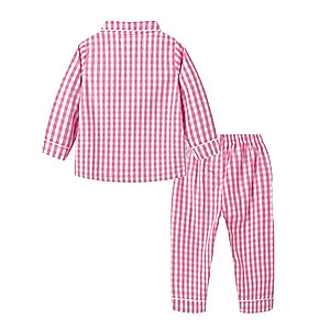 Mud Kingdom Baby Pajamas for Girls Boys Kids Clothes Sets Button Down Lattice 100% Cotton Sleepwear Pink 2T