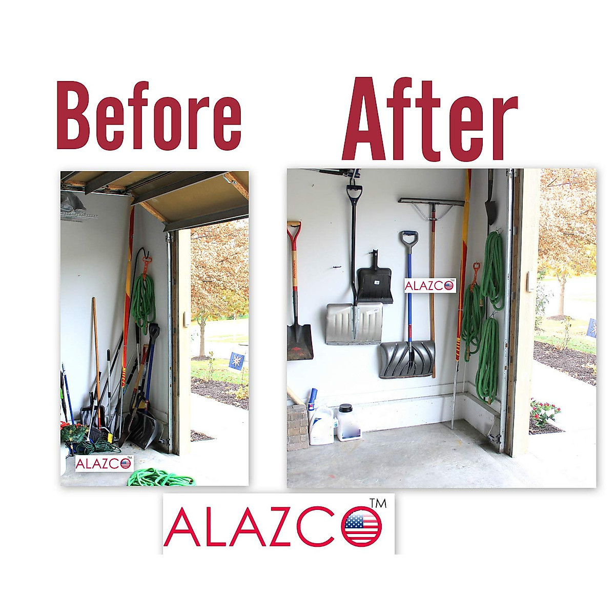 ALAZCO 16 Black Vinyl Coated Steel Wall Mount Screw-in Heavy Duty Tool Holders 4” Utility U-Hooks for Garage Workshop Storage Hang Shovels Rakes Brooms Garden Tools Sports Equipment Tennis Racket