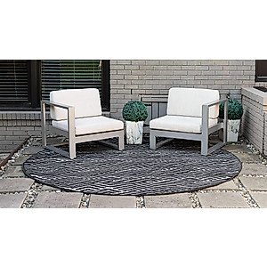 Unique Loom Sabrina Soto Outdoor Collection Modern, Vibrant, Carved Area Rug, 8 ft x 8 ft, Black/Ivory