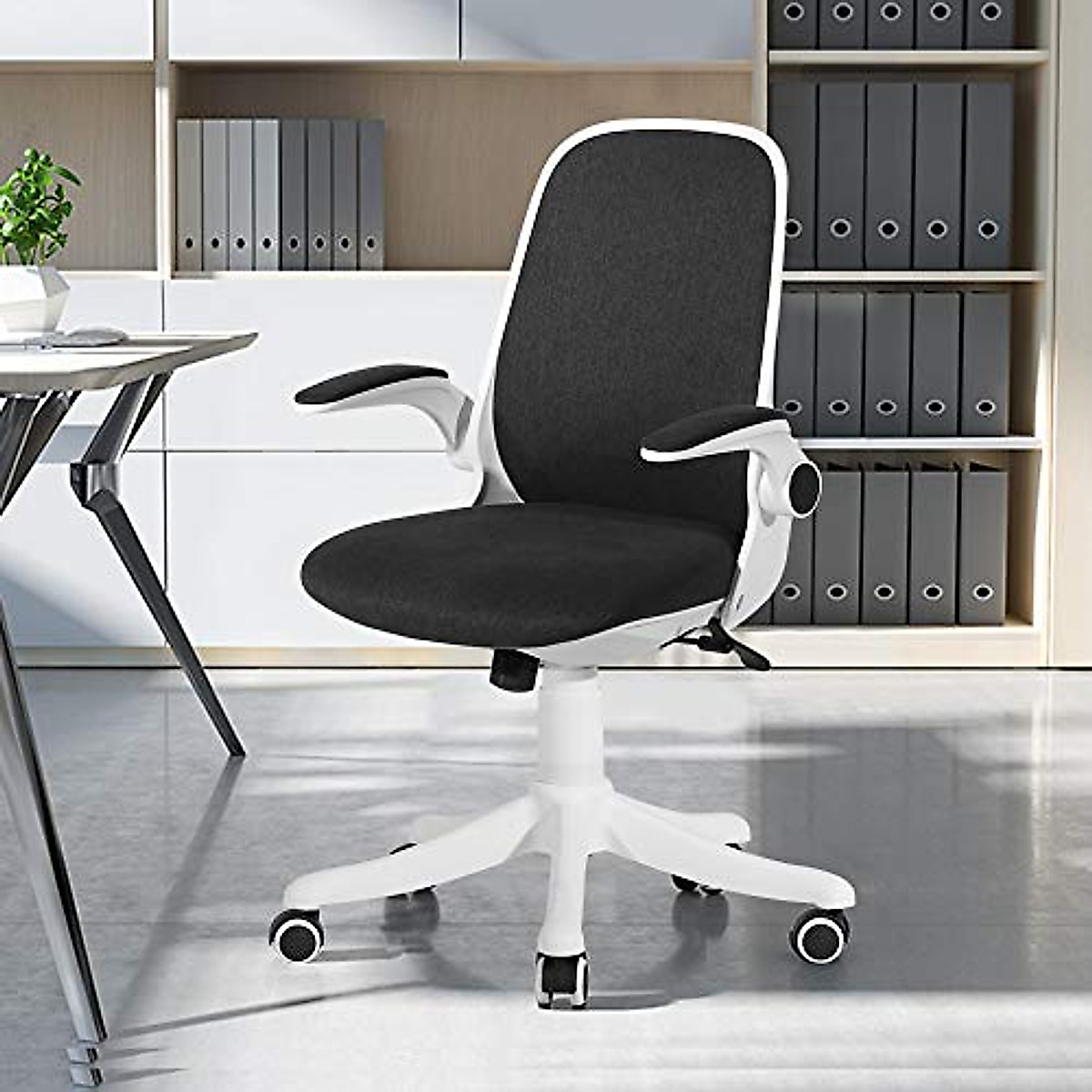 VECELO Black Desk Wheels/Armrests Modern Office Adjustable Home Computer Executive Chair Height Task/Work 360° Swivel 39" H