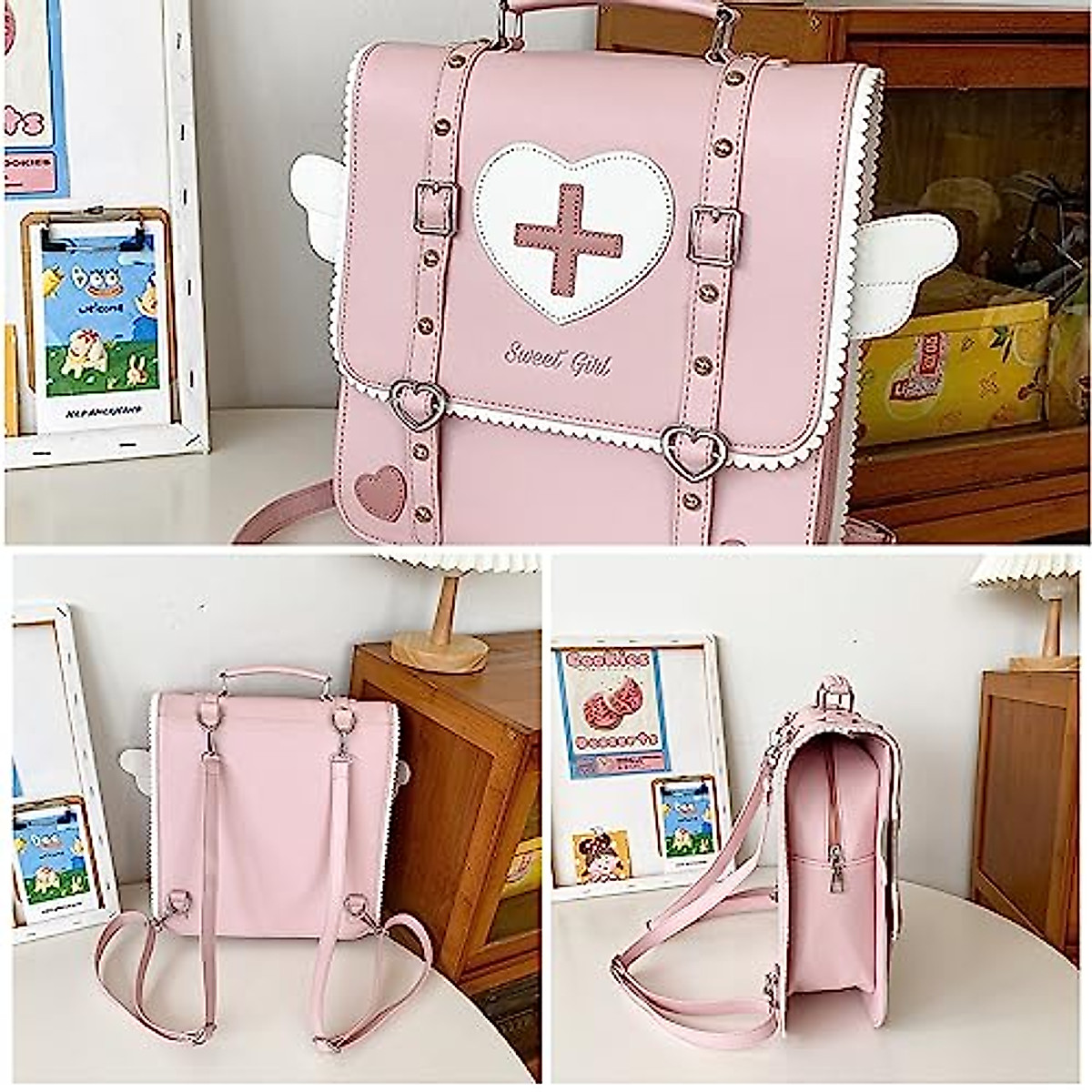 Kawaii Backpack Japanese Anime Cosplay Bag Goth Accessories Cross Heart Wings