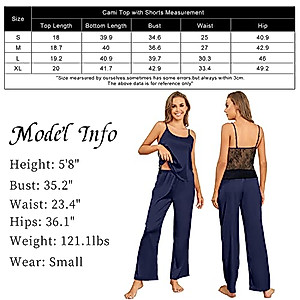 DUWMCON Womens Sexy Pajamas Silk Satin Sleepwear Lace Backless Camisole Pants Nightwear Scoop Neck PJ Set for Women Classic Loungewear Pink