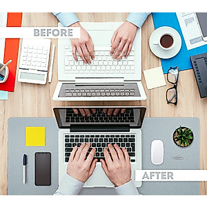 FTC Leather Desk Pad and Blotter, Non-Slip PU Suede Base (Smokey Blue 31.5 X 15.75), Stitched Mouse Pad for Office, Computer Gaming, Keyboard and Protector Writing Mat