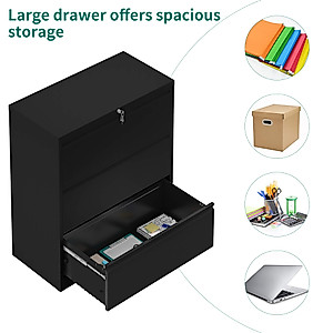 YITAHOME 2 Drawer Lateral File Cabinet, Stainless Steel Wide Lateral File Cabinet with Lock, Metal Filing Storage Cabinet for Legal/Letter A4 Size, Assembly Required，Office Organizer (Black)