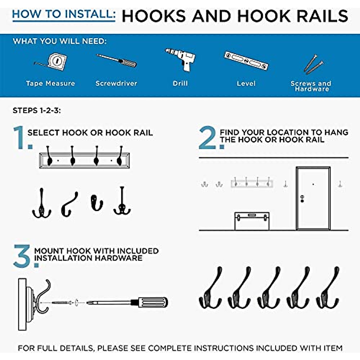 HARPOON 5 Pack of Mounted Tri Hooks, Heavy Duty, Stainless Steel, Metal Coat Hook Rail for Coat Hat Towel Purse Robes Mudroom Bathroom Entryway (Oil-Rubbed Bronze)